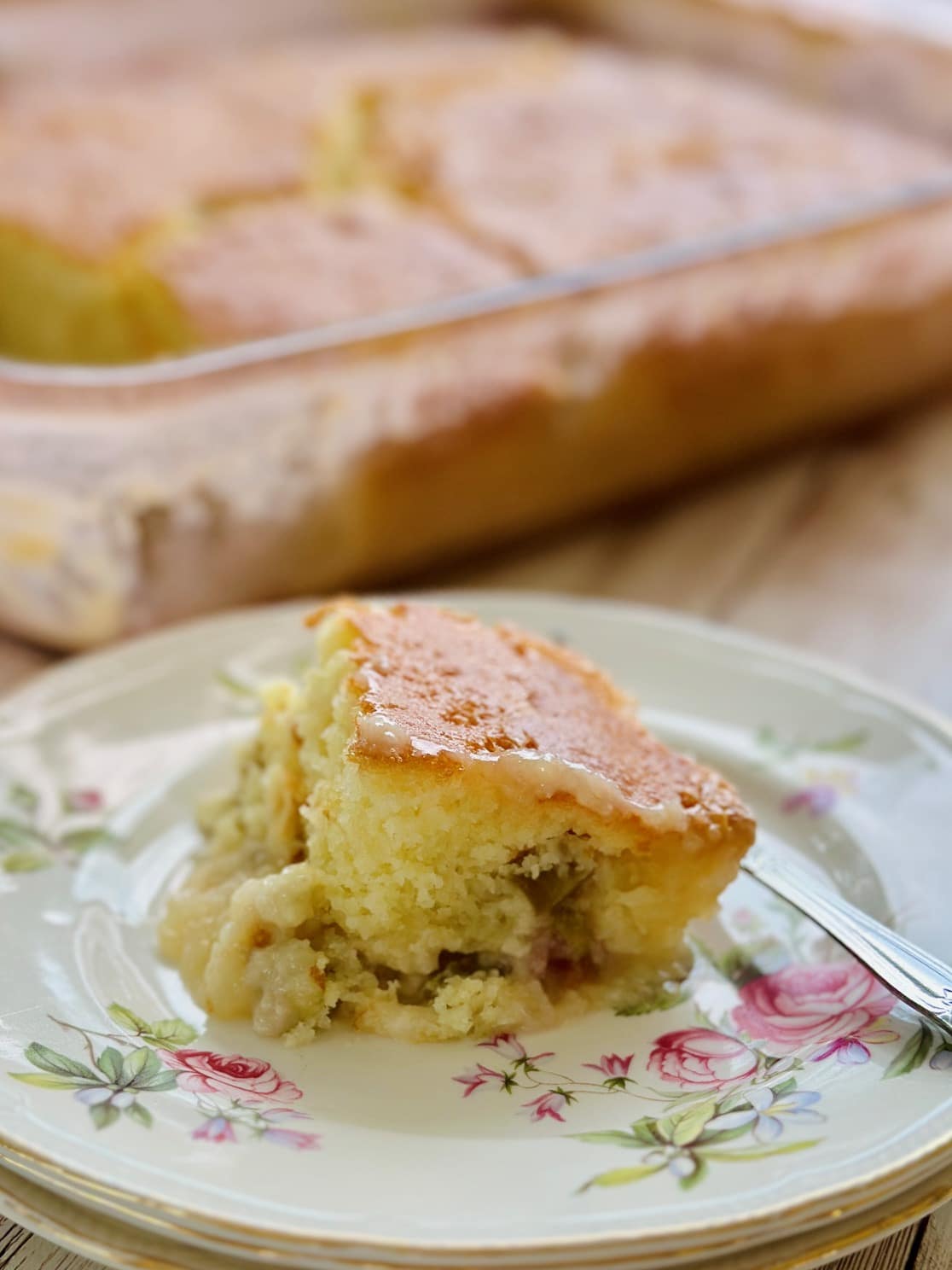 Quick and Easy Rhubarb Custard Cake Dessert
